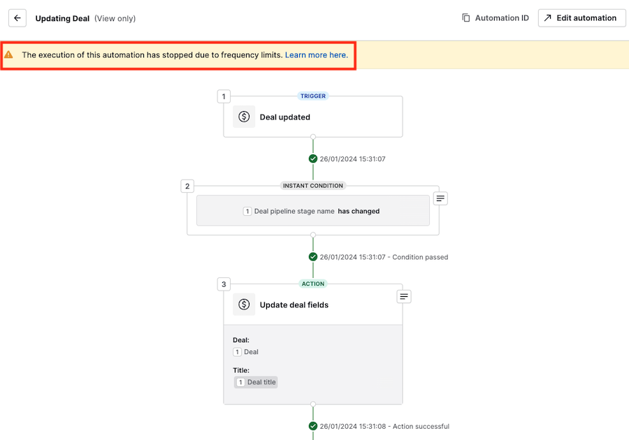 Automations: frequency limits - Knowledge Base | Pipedrive